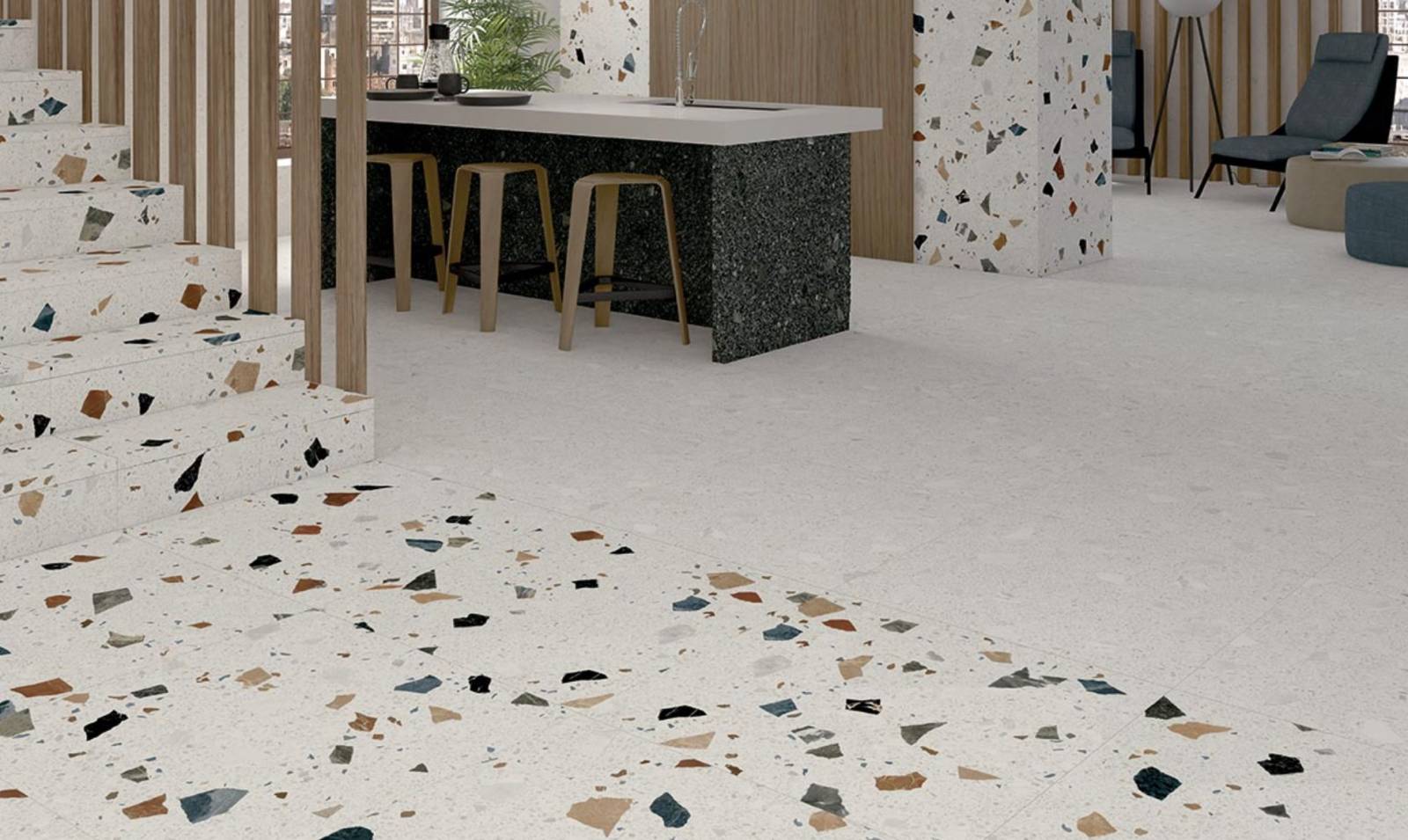 Carrelage imitation granito grand format Terrazzo grès cérame pour pose ...
